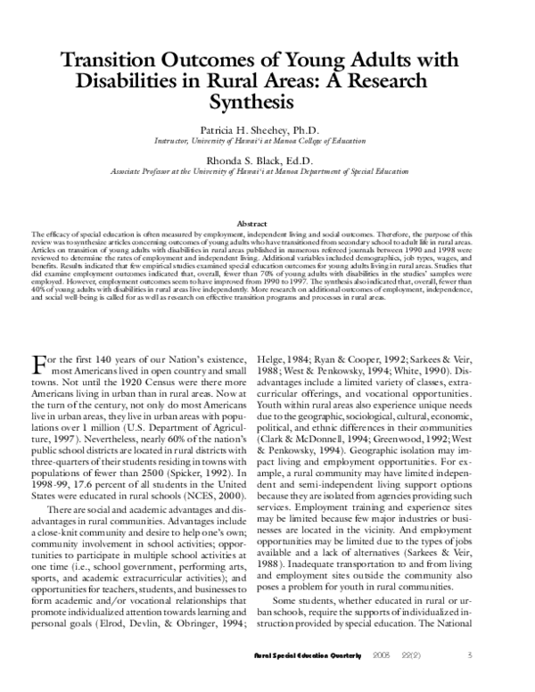 (PDF) Transition Outcomes of Young Adults with Disabilities in Rural ...