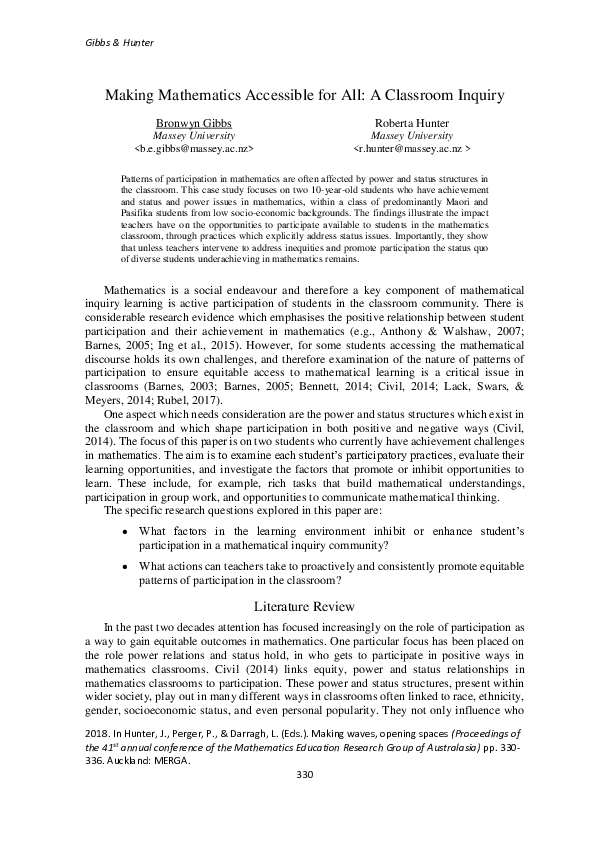 (PDF) Making Mathematics Accessible for All: A Classroom Inquiry