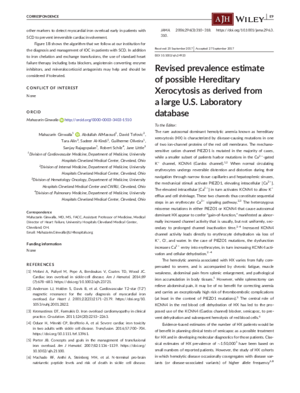 (PDF) Revised Prevalence Estimate of Possible Hereditary Xerocytosis as ...