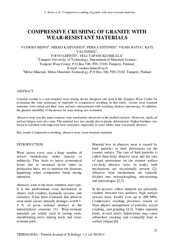 (PDF) Compressive Crushing of Granite with Wear-Resistant Materials