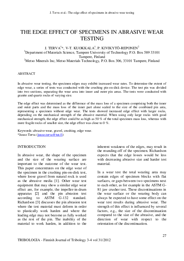 (PDF) The edge effect of specimens in abrasive wear testing