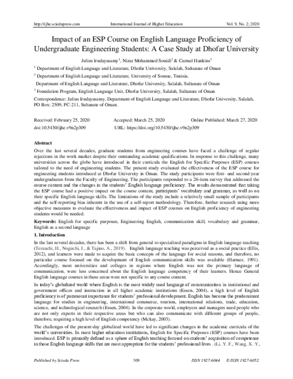 (PDF) Impact of an ESP Course on English Language Proficiency of ...