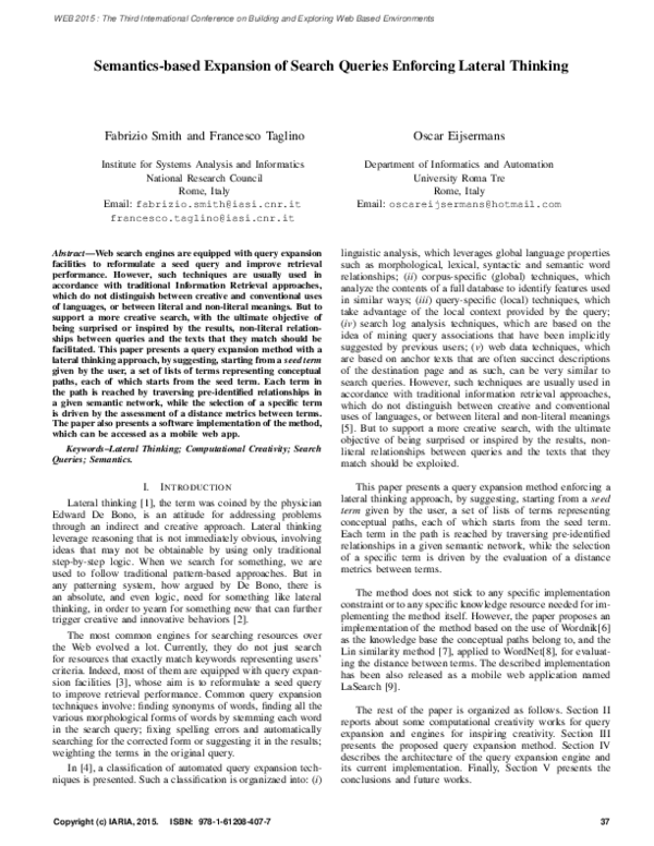 (PDF) Semantics-based Expansion of Search Queries Enforcing Lateral Thinking