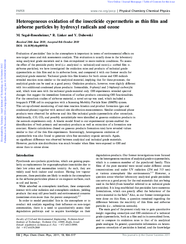 (PDF) Heterogeneous oxidation of the insecticide cypermethrin as thin film and airborne ...