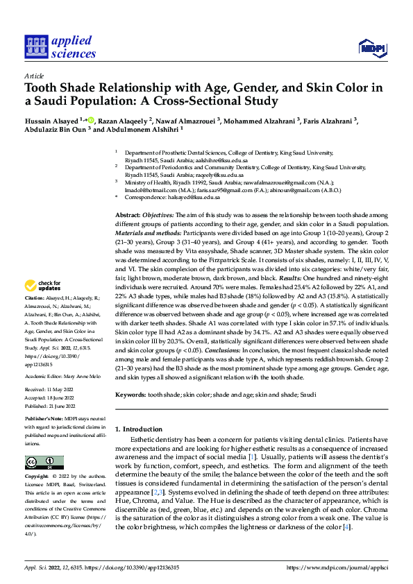 (PDF) Tooth Shade Relationship with Age, Gender, and Skin Color in a ...