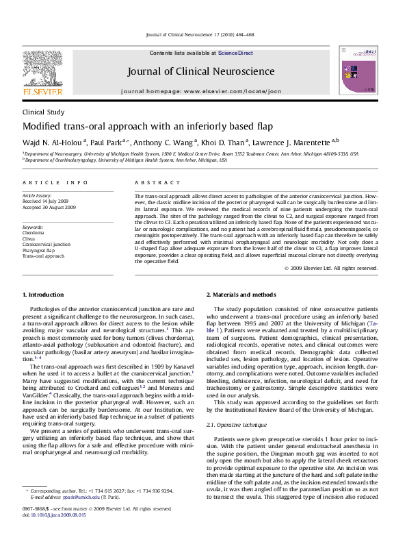 (PDF) Modified trans-oral approach with an inferiorly based flap