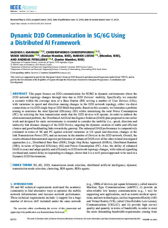 (PDF) Dynamic D2D Communication in 5G/6G Using a Distributed AI Framework