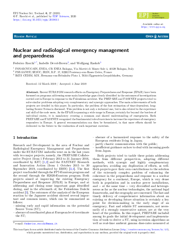 (PDF) Nuclear and radiological emergency management and preparedness