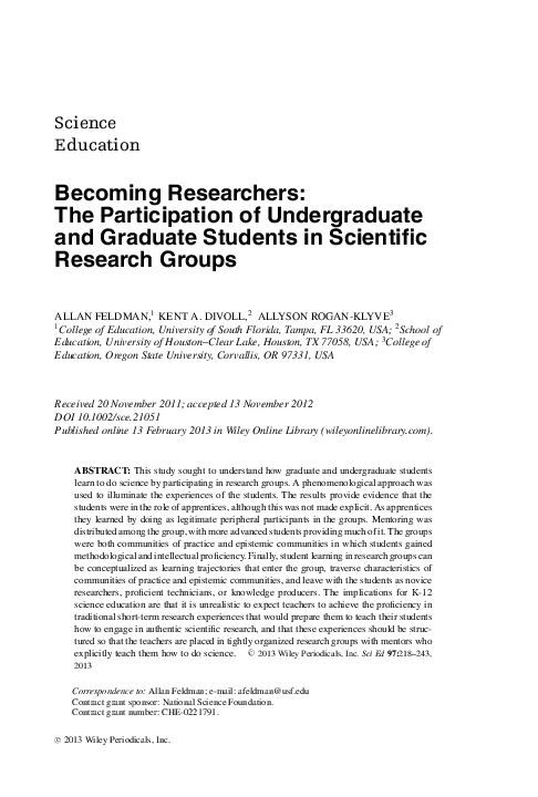 (PDF) Becoming Researchers: The Participation of Undergraduate and ...