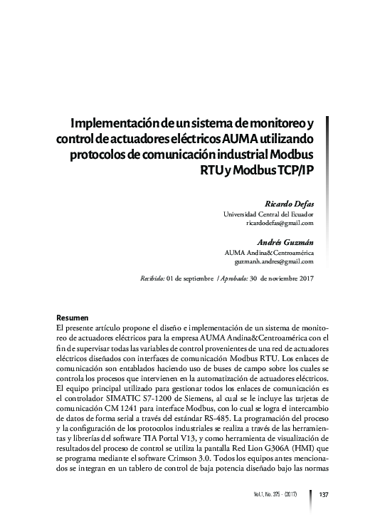 (PDF) Implementación de un sistema de monitoreo y control de actuadores eléctricos AUMA ...