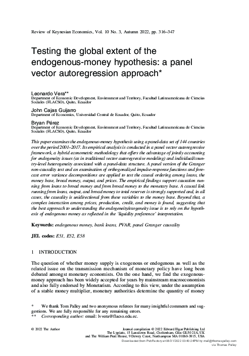 (PDF) Testing the Global Extent of the Endogenous Money Hypothesis: A ...