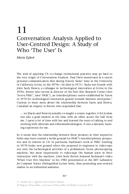 (PDF) Conversation Analysis Applied to User-Centred Design: A Study of ...