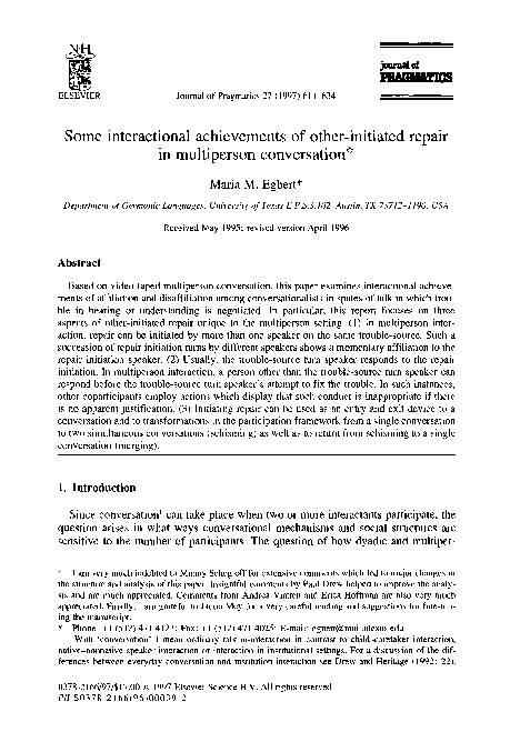 (PDF) Some interactional achievements of other-initiated repair in ...