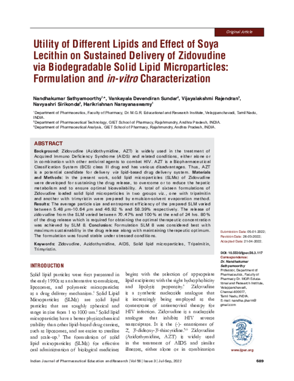 (PDF) Utility of Different Lipids and Effect of Soya Lecithin on ...