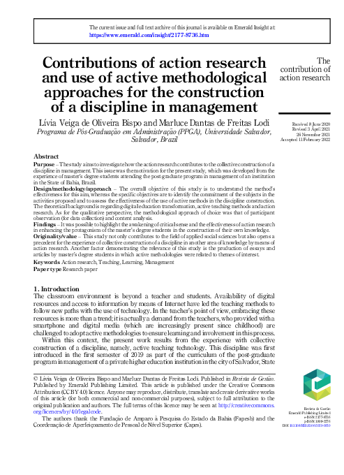 (PDF) Contributions of action research and use of active methodological ...