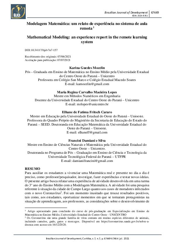 (PDF) Modelagem Matemática: um relato de experiência no sistema de aula ...