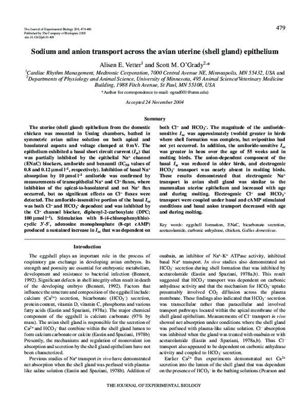 (PDF) Sodium and anion transport across the avian uterine (shell gland ...
