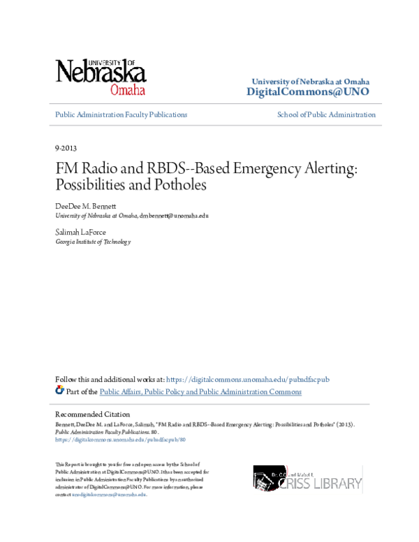 (PDF) FM Radio and RBDS-­‐Based Emergency Alerting: Possibilities and ...