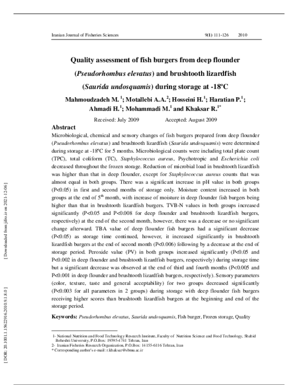 (PDF) Quality assessment of fish burgers from deep flounder ...
