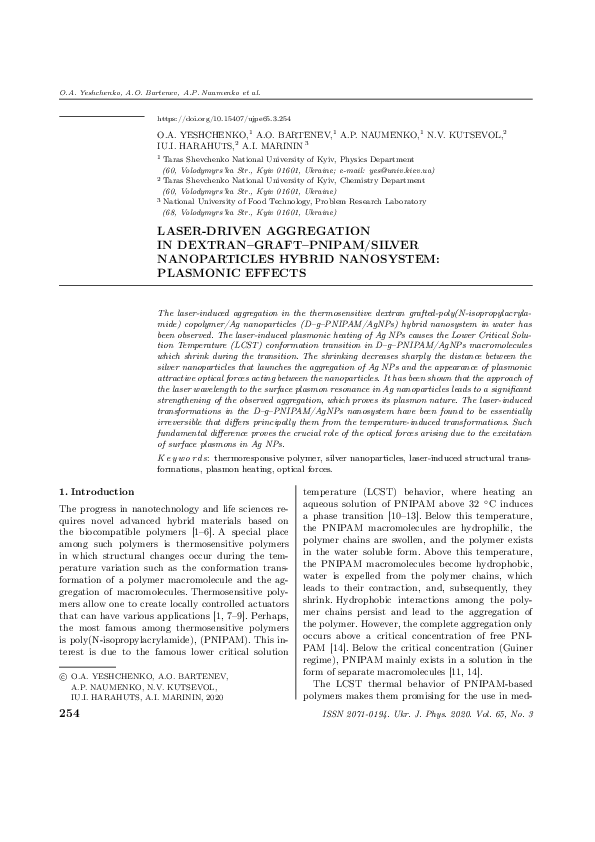 (PDF) Laser-Driven Aggregation in Dextran–Graft–PNIPAM/Silver Nanoparticles Hybrid Nanosystem ...