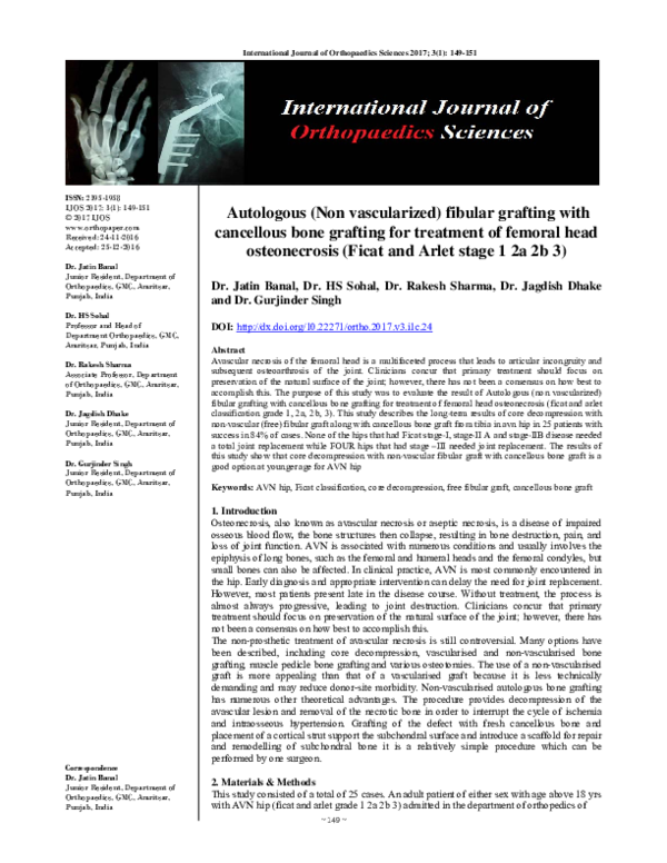 (PDF) Autologous (Non vascularized) fibular grafting with cancellous ...
