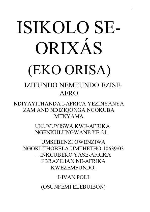 (DOC) (XHOSA SOUTH AFRICA VERSION) ISIKOLO SE-ORIXÁS (EKO ORISA ...