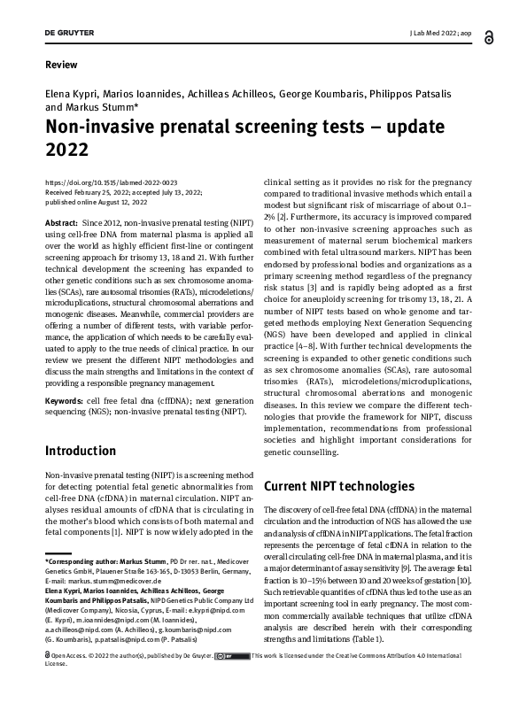 (PDF) Non-invasive prenatal screening tests – update 2022 | George ...