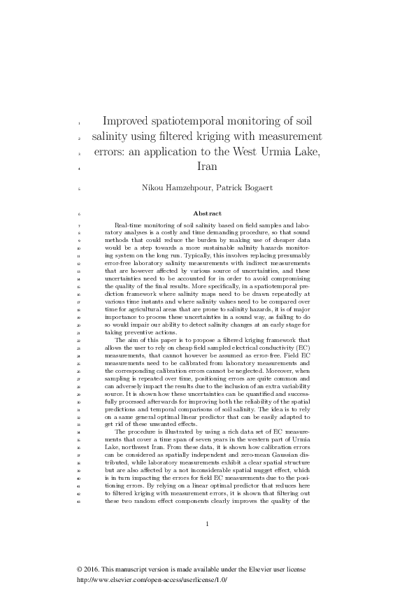 (PDF) Improved spatiotemporal monitoring of soil salinity using filtered kriging with ...