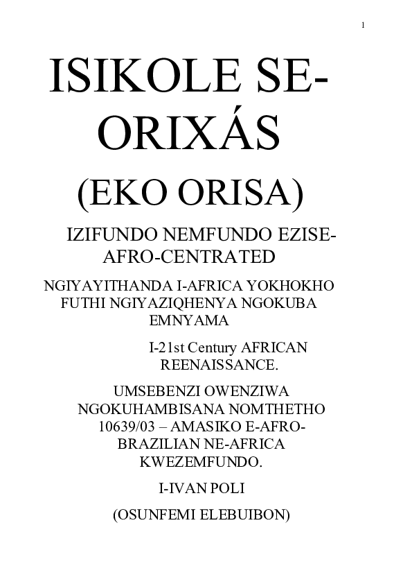 (DOC) (ZULU SOUTH AFRICA VERSION) - ISIKOLE SE-ORIXÁS (EKO ORISA) I ...