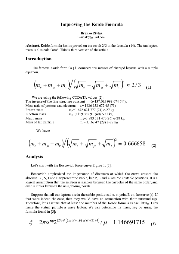 (PDF) Improving the Koide Formula