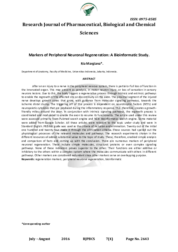 (PDF) Markers of peripheral neuronal regeneration: A bioinformatic study