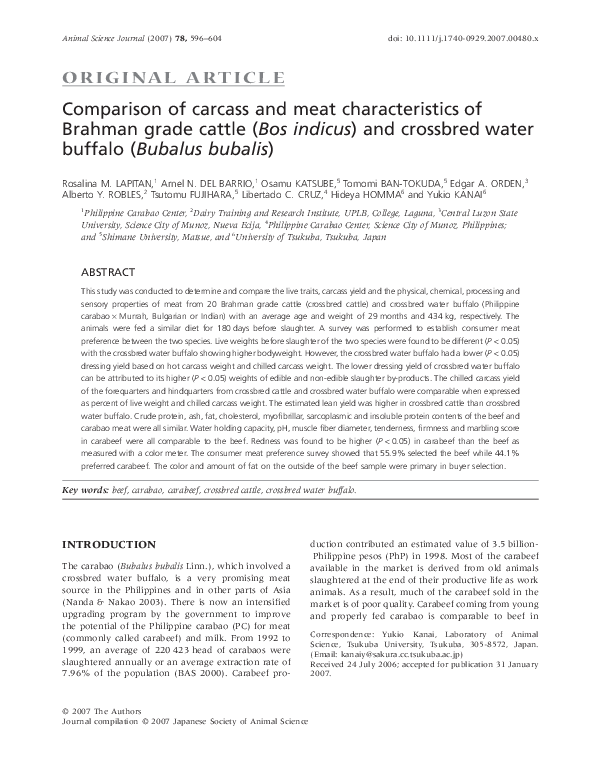 (PDF) Comparison of carcass and meat characteristics of Brahman grade ...