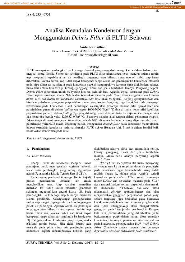 (PDF) Analisa Keandalan Kondensor dengan Menggunakan Debris Filter di ...