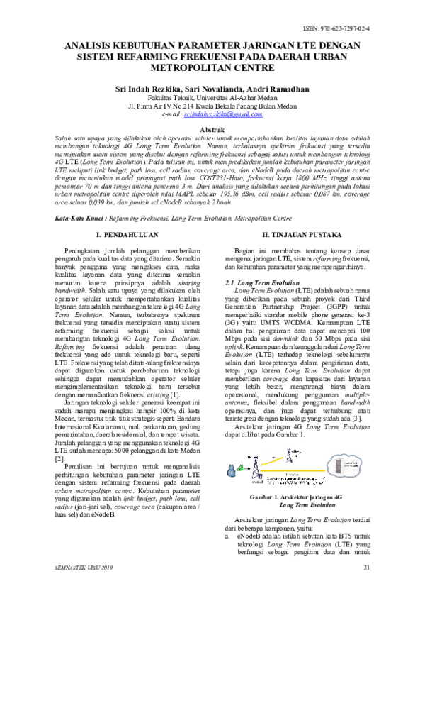 (PDF) Analisis Kebutuhan Parameter Jaringan Lte Dengan Sistem Refarming ...