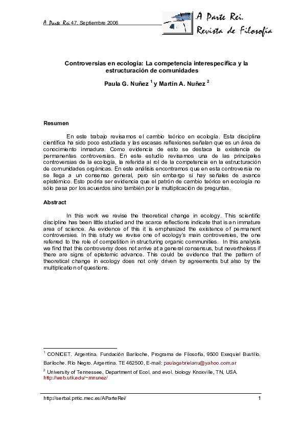 (PDF) Controversias en ecología: La competencia interespecífica y la ...
