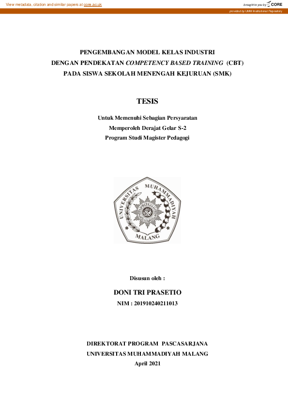 (PDF) Pengembangan Model Kelas Industri Dengan Pendekatan Competency Based Training (CBT) Pada ...
