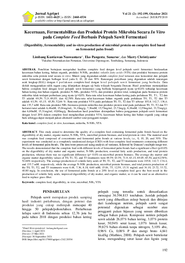 Pdf Kecernaan Fermentabilitas Dan Produksi Protein Mikrobia Secara In Vitro Pada Complete
