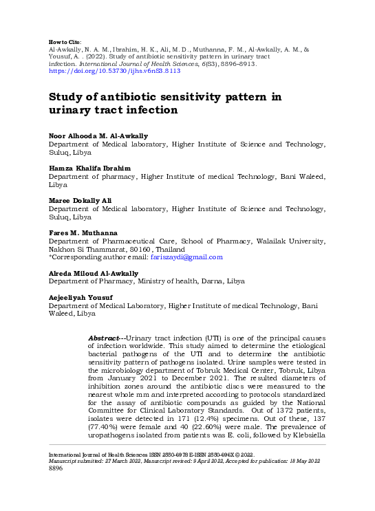 (PDF) Study of antibiotic sensitivity pattern in urinary tract infection