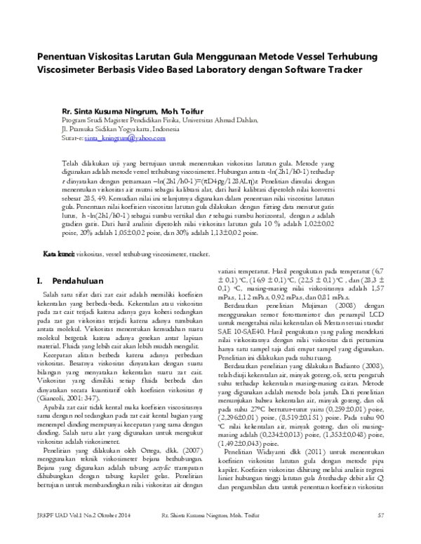 (PDF) Penentuan Viskositas Larutan Gula Menggunaan Metode Vessel Terhubung Viscosimeter Berbasis ...