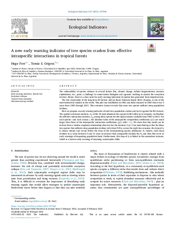 (PDF) A new early warning indicator of tree species crashes from ...