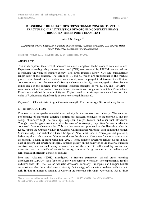 Pdf Measuring The Effect Of Strengthened Concrete On The Fracture Characteristics Of Notched