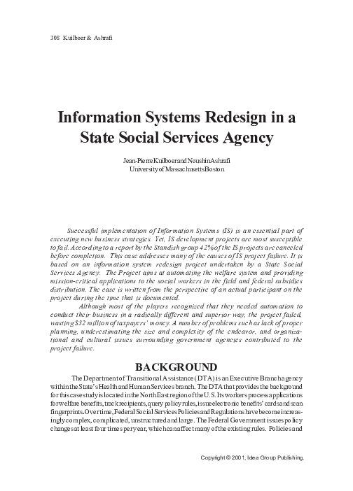 (PDF) Information Systems Redesign in a State Social Services Agency