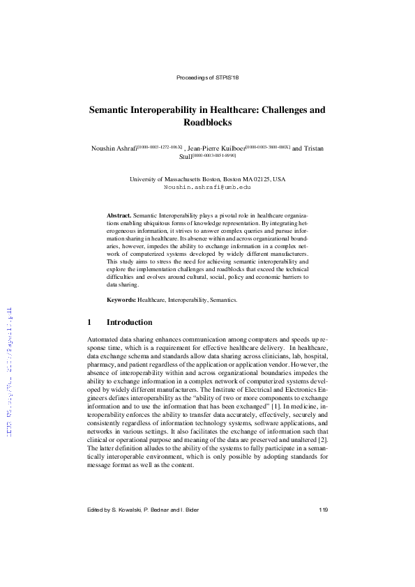 (PDF) Semantic Interoperability in Healthcare: Challenges and Roadblocks
