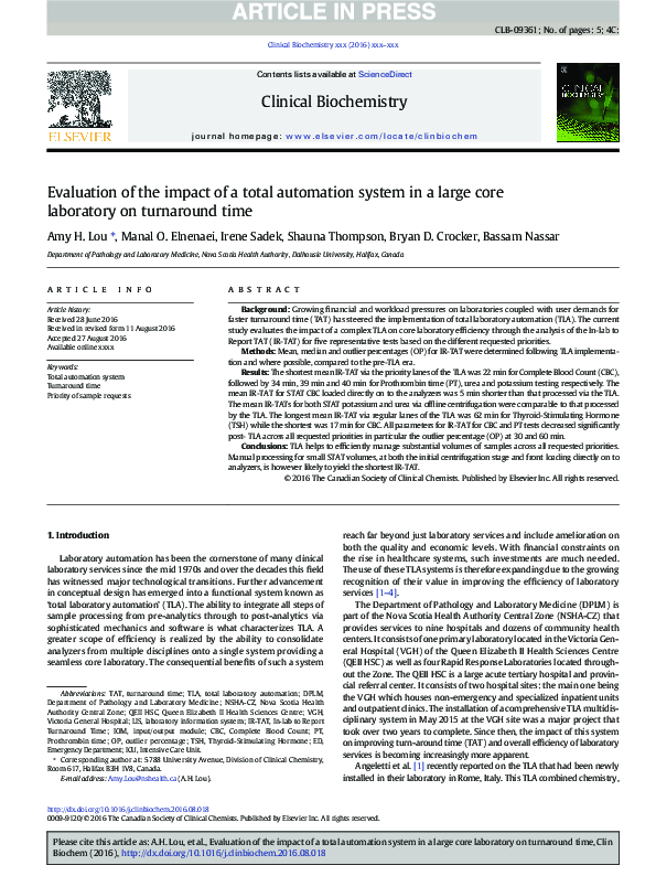 (PDF) Evaluation of the impact of a total automation system in a large ...