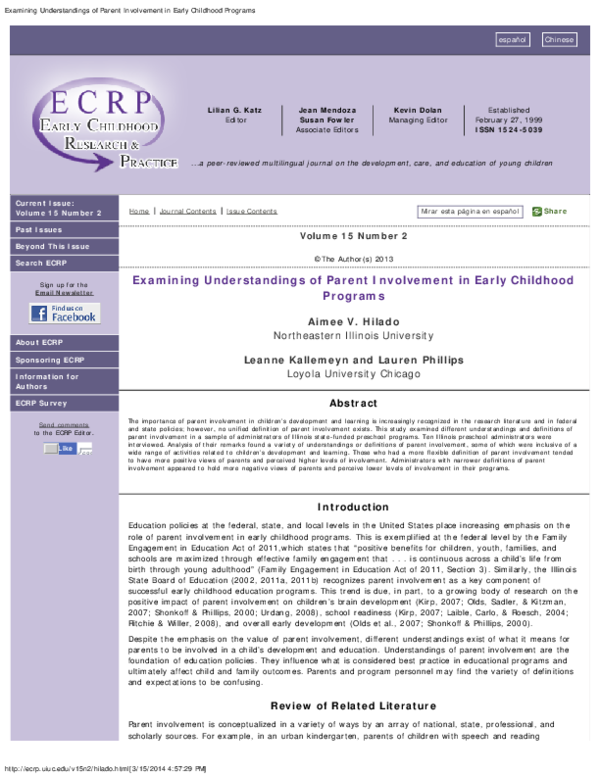 (PDF) Examining Understandings of Parent Involvement in Early Childhood ...