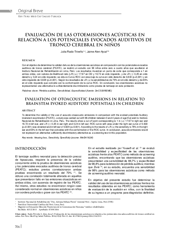 (PDF) Evaluación de las otoemisiones acústicas en relación a los ...