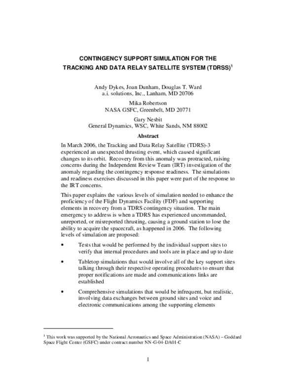 (PDF) Contingency Support Simulation for the Tracking and Data Relay ...