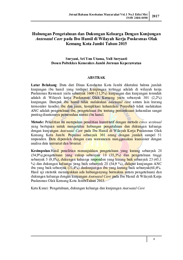 (PDF) Hubungan Pengetahuan dan Dukungan Keluarga Dengan Kunjungan Antenatal Care pada Ibu Hamil ...