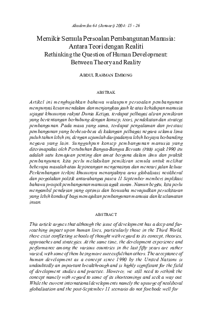 (PDF) Memikir Semula Persoalan Pembangunan Manusia: Antara Teori dengan ...
