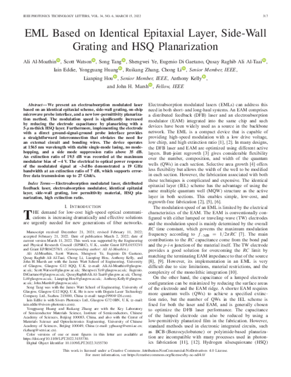 (PDF) EML Based on Identical Epitaxial Layer, Side-Wall Grating and HSQ ...